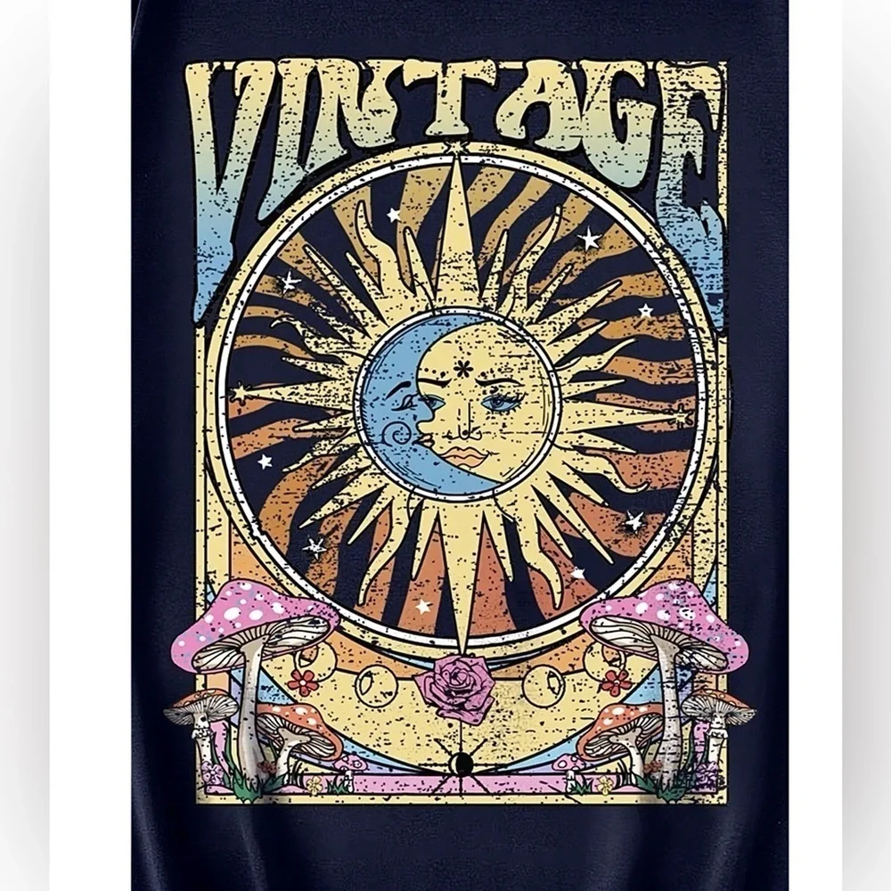 Tops | Vintage Design Graphic Tshirt In Midnight Short Sleeve Crew Neck ...
